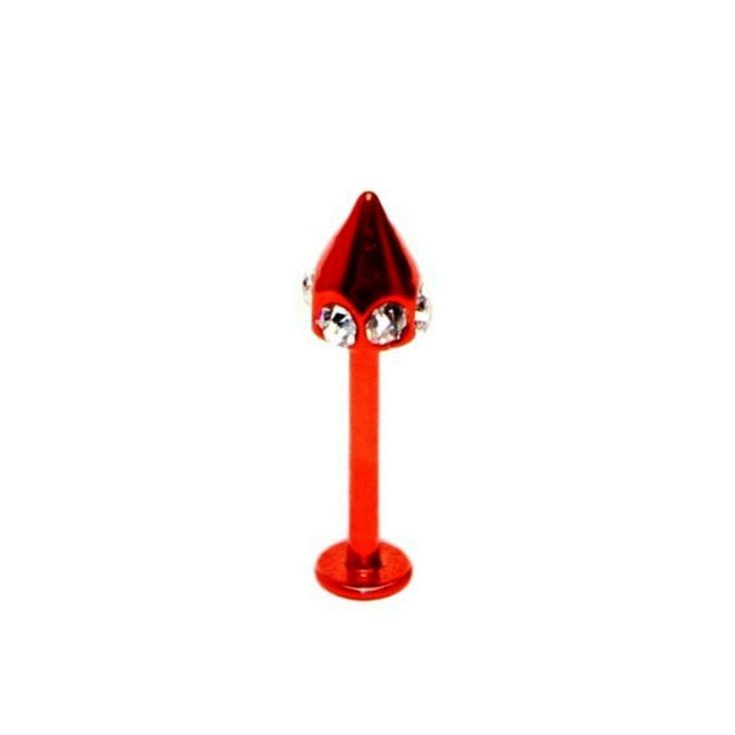 16G 3/8" Surgical Stainless Steel CZ Gem 3mm Ball Labrets Monroe Lip Ring/Tragus/Helix Earring Stud Barbell Body Piercing Hypoallergenic Ear Piercings Studs Jewelry Spike (Red)
