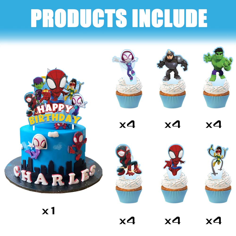 25Pcs Spider Friends Party Cake Decorations, Spider Birthday Cupcake Toppers for Spider Party Supplies