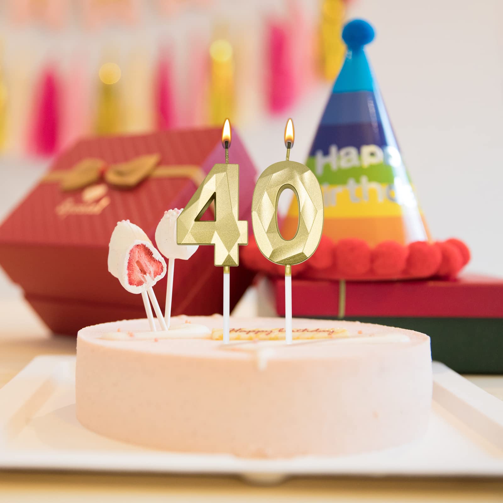 48th & 84th Birthday Candles for Cake, Gold Number 48 84 3D Diamond Shaped Candle Birthday Decorations Party Supplies for Women or Men