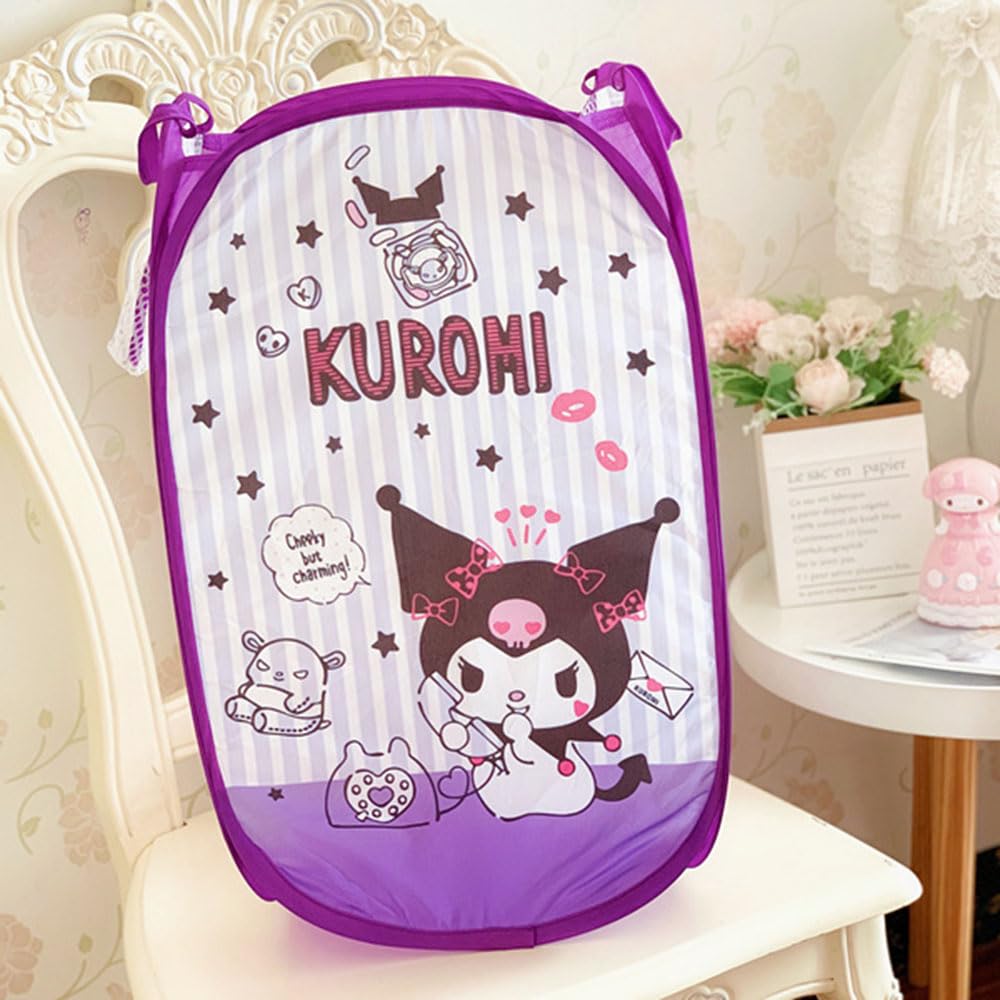 FourFine Mesh Pop Up Laundry Hamper Basket With Carry Handle Cute Collapsible Storage Bin Lightweight For College Home Room Travel Camping 22 * 13.5 * 13.5 inches (Purple)