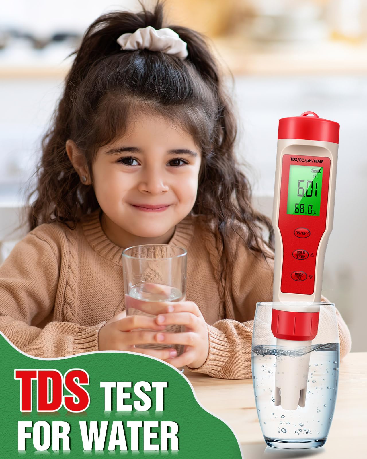 4-in-1 PH Meter, PH Meter for Water, Digital PH Tester 0.01 High Accuracy with 0-14 PH Measurement Range, PH TDS Temperature and EC Water PH Tester with ATC for Household Drinking, Pool and Aquarium