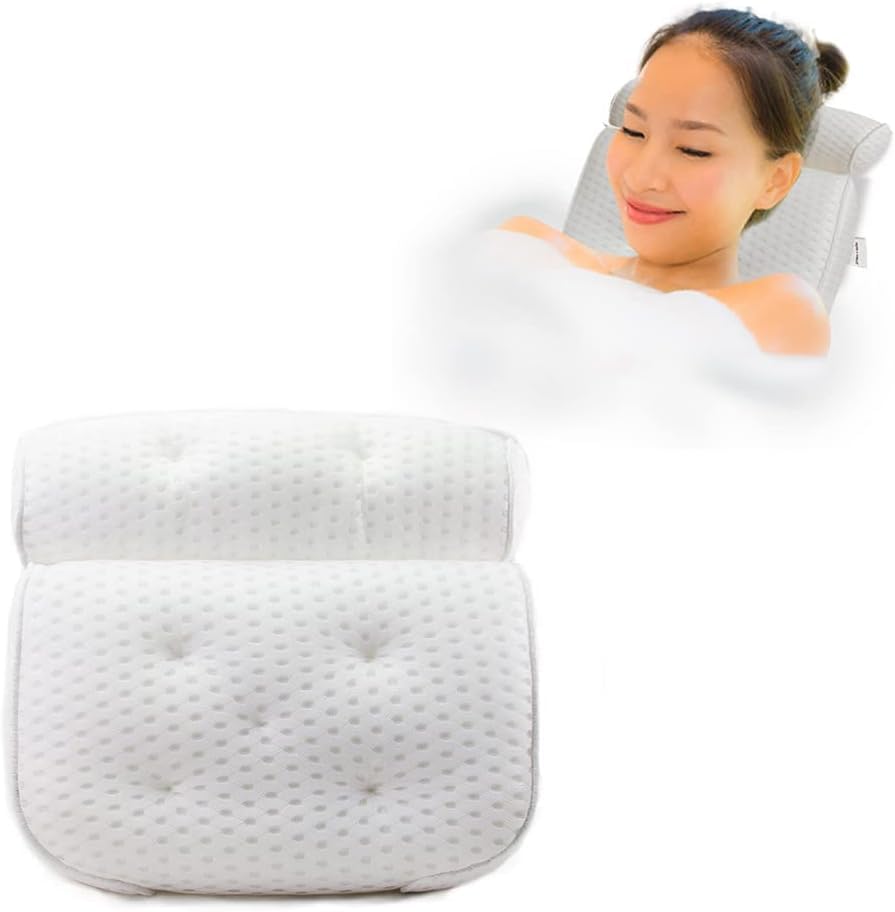 Bath Pillow - Extra Comfortable Cushioned 4D Bathtub Pillow - Bath Pillows for Tub, Jacuzzi, Hot Tub Pillow for Back and Head and Neck Support by Grace and Stella
