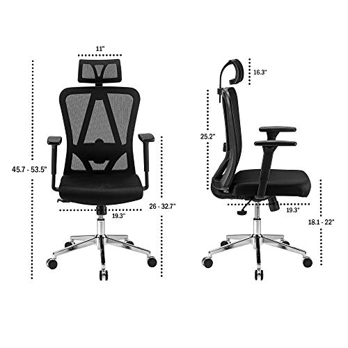 Halter Ergonomic Office Chair with Lumbar Support, Executive Mesh Desk Chair Computer Chair with Swivel, Headrest, and Armrests, Height Adjustable Comfortable Task Chair with Rolling Casters, Black