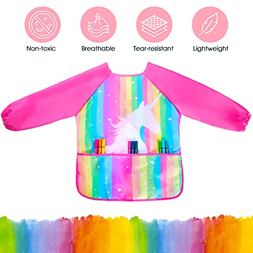 PASHOP 2 Pack Kids Art Smock Waterproof Painting Apron Smocks with 3 Pockets Age 2-7