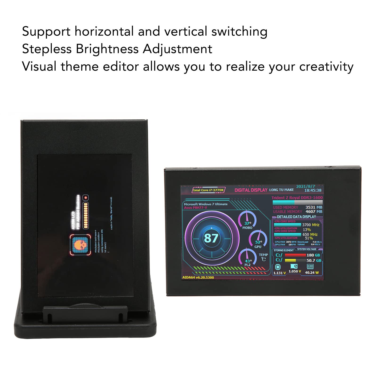 3.5in IPS USB Mini Screen, Customizable Screen Layout, Support, Linux, Windows, Real Time Full Visibility of Your Host Status, Computer Temp Monitor
