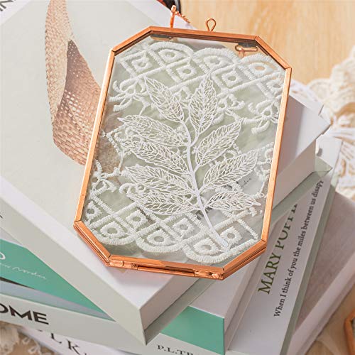 NCYP Wall Hanging 4X6 Inches Octagon Rose Gold Glass Frame for Pressed Dried Flowers, Handmade Double Glass Pure Copper Herbarium Frame, Floating Frame Style, Glass Frame Only