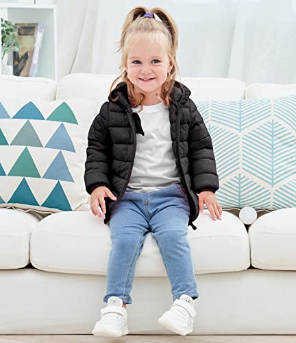 BFUSTYLE Kids Winter Coat Black Girl Boy Down Alternative Jacket Toddler Ultralight Clothing Halloween Christmas Birthday Gift (Black, 18-24 Months)