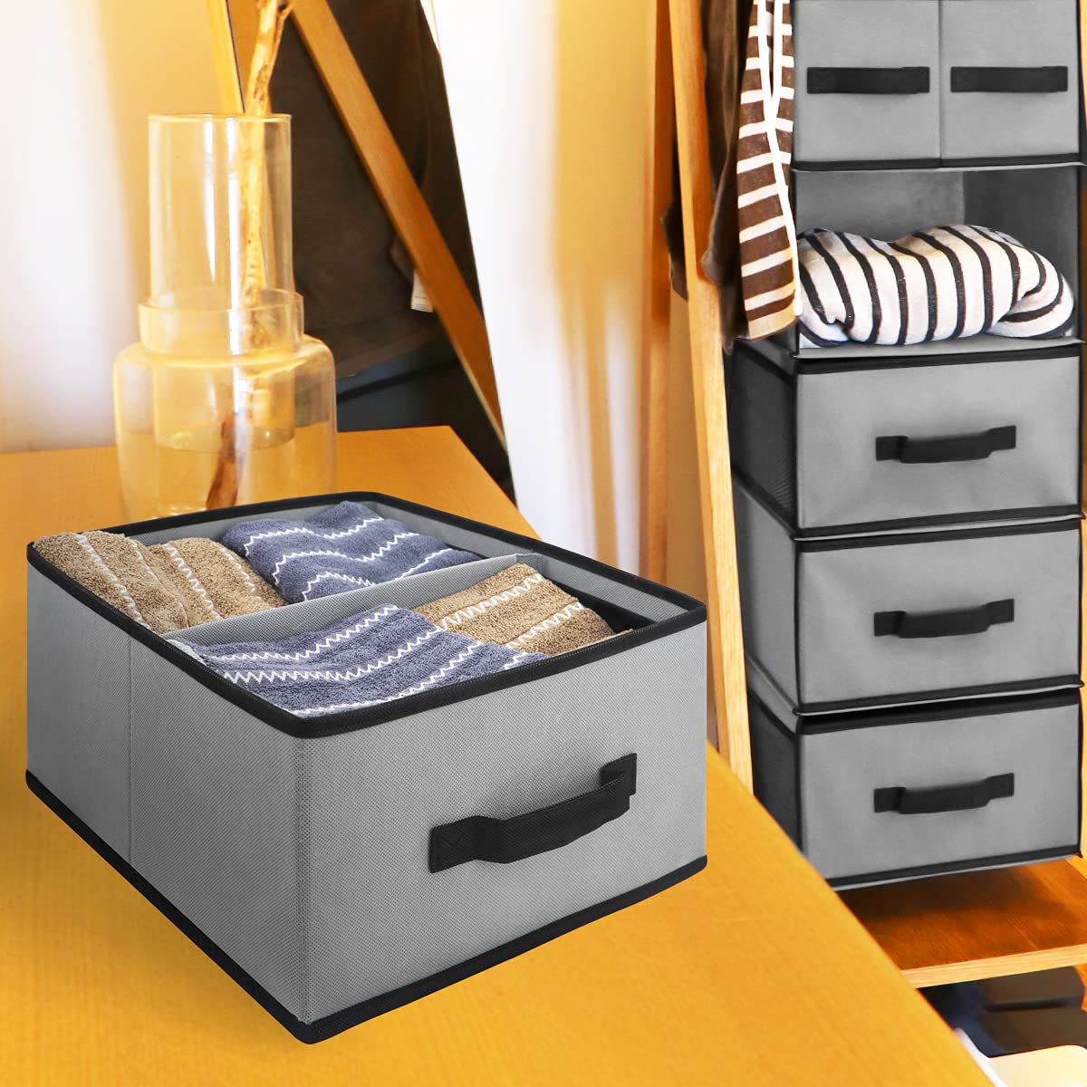 6 Shelf Hanging Closet Organizers Storage Easy Mount Collapsible Accessory Closet Shelf Organizer, Baby Nursery Sweater or Shoe Organizer (Gray)