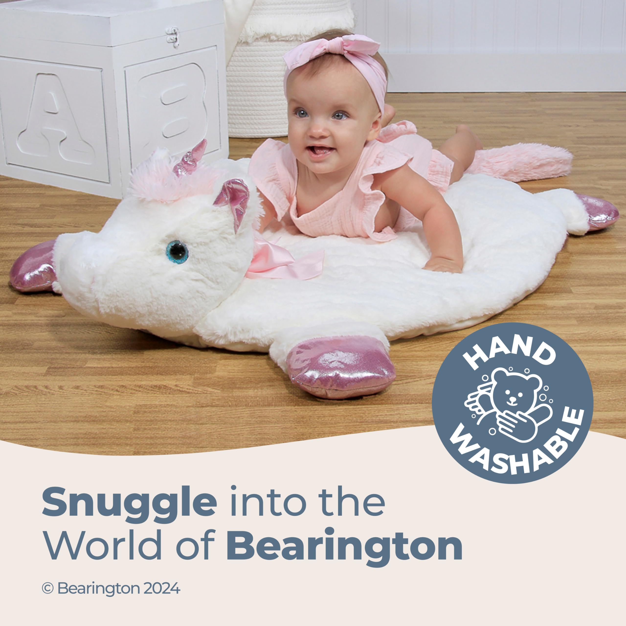 Bearington Baby Bunny Tail Belly Blanket, Plush Stuffed Animal Tummy Time Play Mat