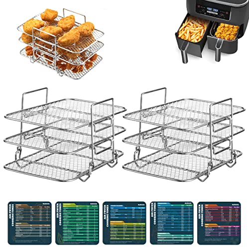 2 Pack Air Fryer Rack for Ninja Dual Air Fryer with Air Fryer Magnetic Cheat Sheet Air Fryer Accessories for Ninja Foodi 304 Stainless Steel Multi-Layer Stackable Dehydrator Air Fryer Rack for Oven