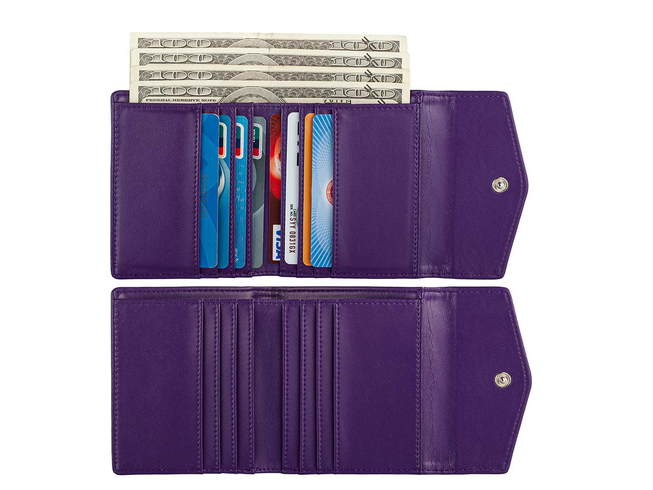 AGBIADD Small Compact Leather Wallet for Women, RFID Blocking Women's Credit Card Holder Pocket Wallet Ladies Purse (purple)