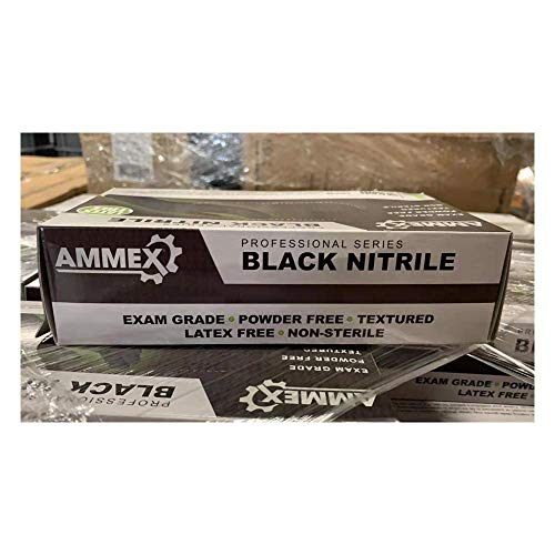 Ammex ABNPF46100 (2 Pack) Black Nitrile Glove, Medical Exam, Latex Free, Disposable, Powder Free, Size Large