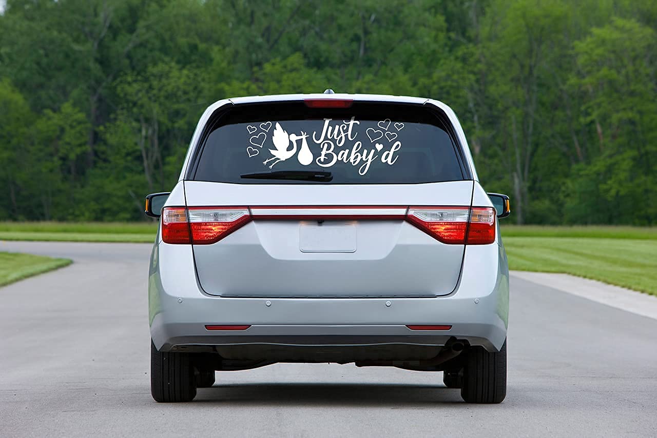 Just Baby'd - Welcome Baby Banner for Leaving Hospital, Baby's First Car Ride Sticker - Celebration & Commemoration, Rear Window Decal Kit - Easy Configuration