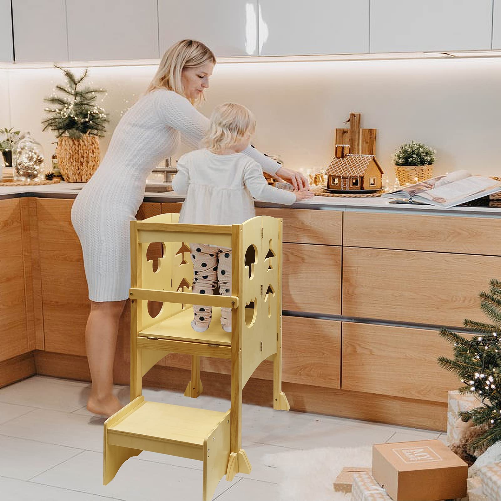 Leipal Foldable Kitchen Step Stool for Kids Toddlers with Drawing Blackboard Folding Toddlers Extra Small Stool Wooden