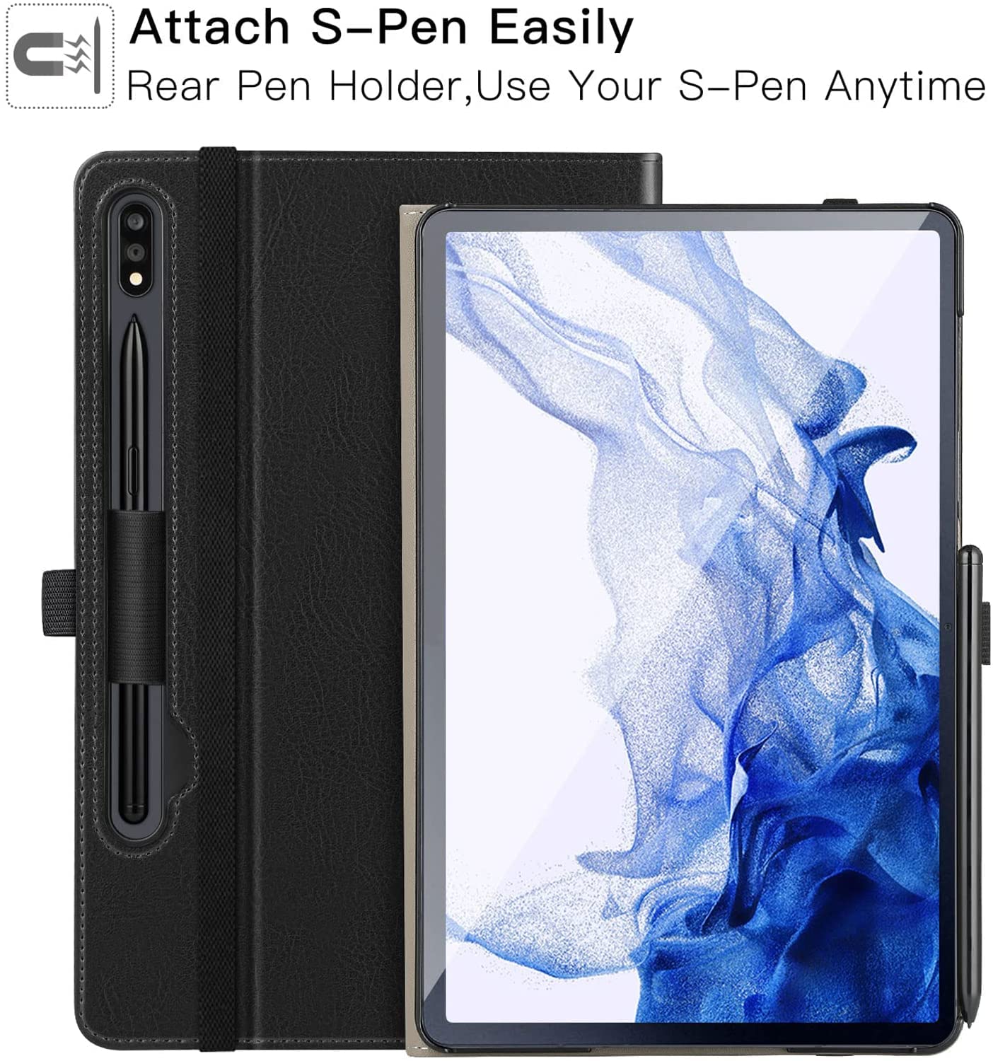 ZtotopCases for Galaxy Tab S7 FE 5G/S8 Plus/S7 Plus 12.4" Tablet Case, Premium PU Leather Folding Stand Cover with Pen Holder & Multi-Viewing Angles for Samsung Tab S7 FE 2021/S8+ 2022/S7+ 2020, Black