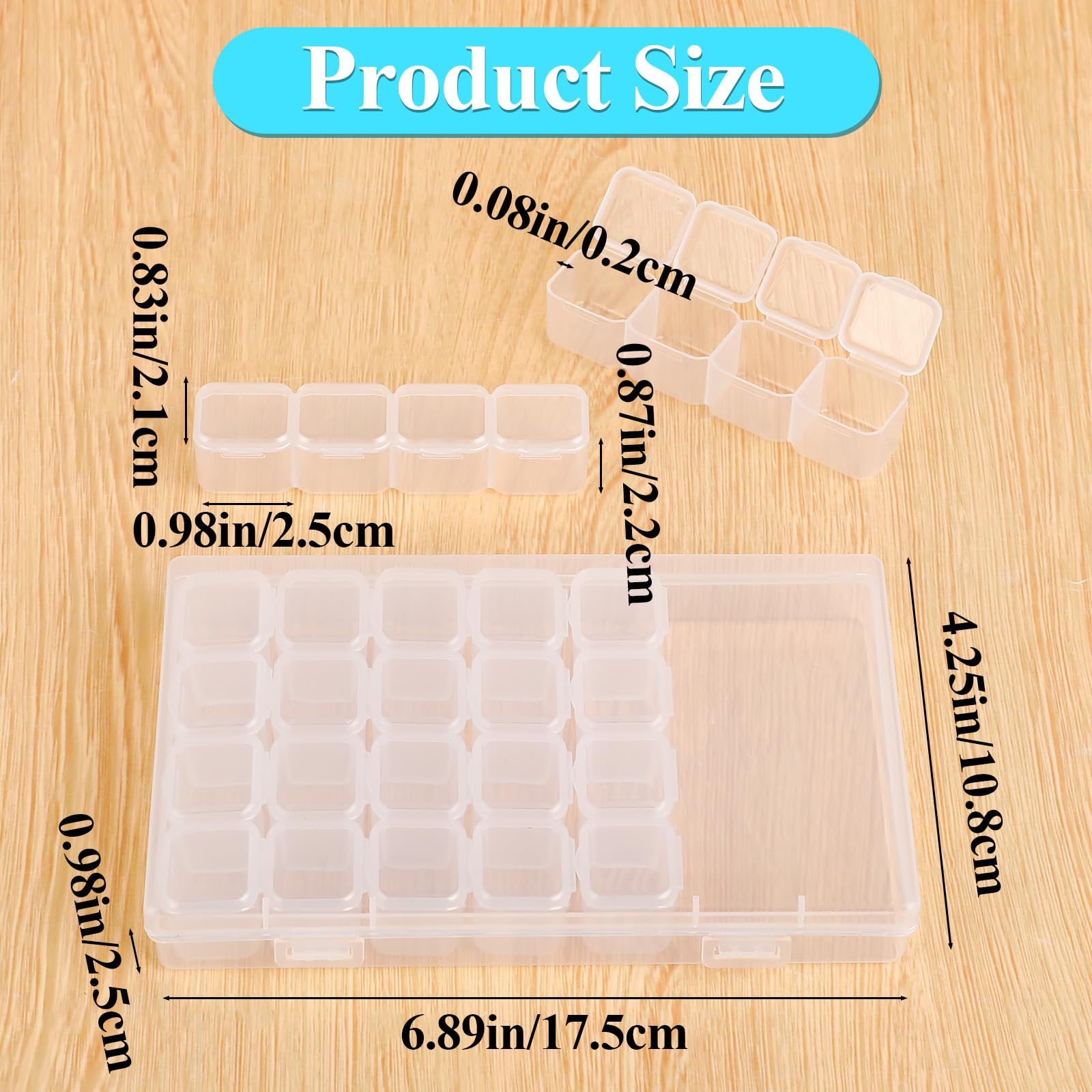 28 PCS Nail Charm Storage, Organizer Bead Storage Containers Mini Clear Boxes with Hinged Lid Bead Box Organizer Plastic Storage Cases Large Rectangle Organizing Box for Jewelry Making Craft Supplies