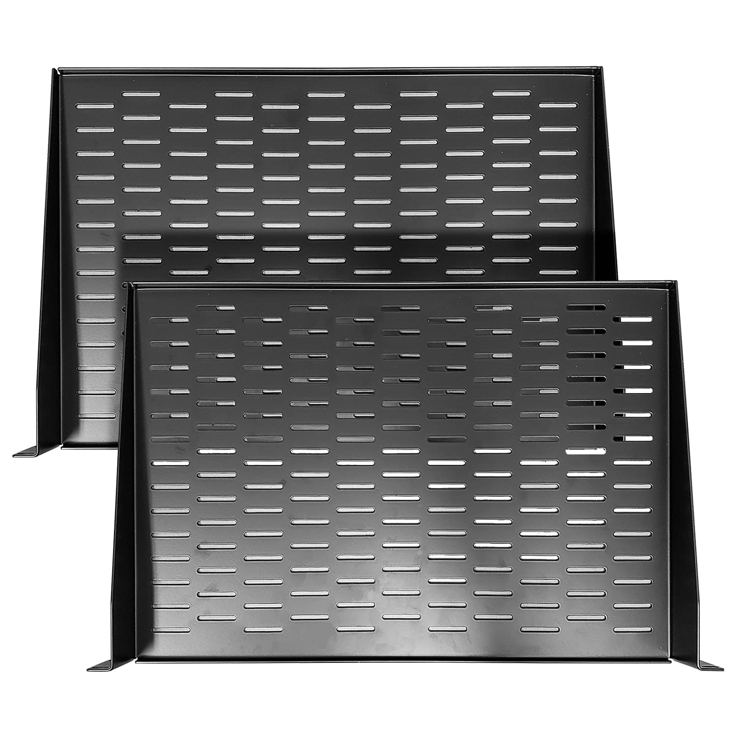 AxcessAbles 1U Vented AV Cantilever Rack Shelf for 19 Inch Equipment Rack & IT Cabinets. 10 Inches Deep No Lips. 44lb Capacity (2 Pack)