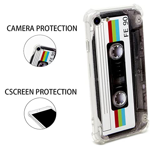 FAteam Case for iPhone SE (2022/2020), iPhone 7 and iPhone 8, 4.7-Inch, with Reinforced Corners TPU Soft Bumper Anti-Scratch Back, Retro Cassette