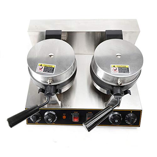 GUANG Commercial Waffle Maker, 2600W Double Head Stainless Steel Waffle Rotating Maker Machine Non-stick Round Waffle Cake Baker Pan