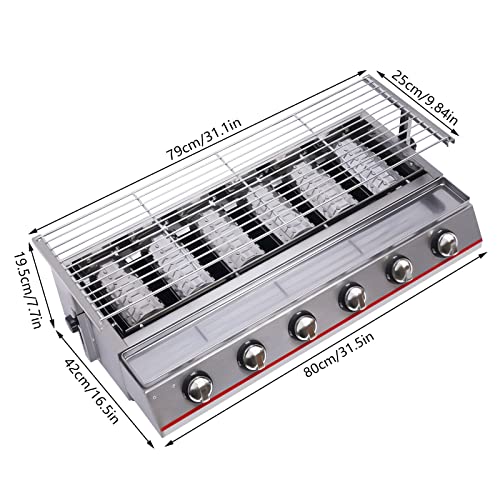 6 BBQ Stainless Steel Propane Gas Grill,Portable Tabletop Grill with Sear Side Burner,Non-stick Barbecue Grill for Patio Party Picnic 31.1 * 9.84 inches