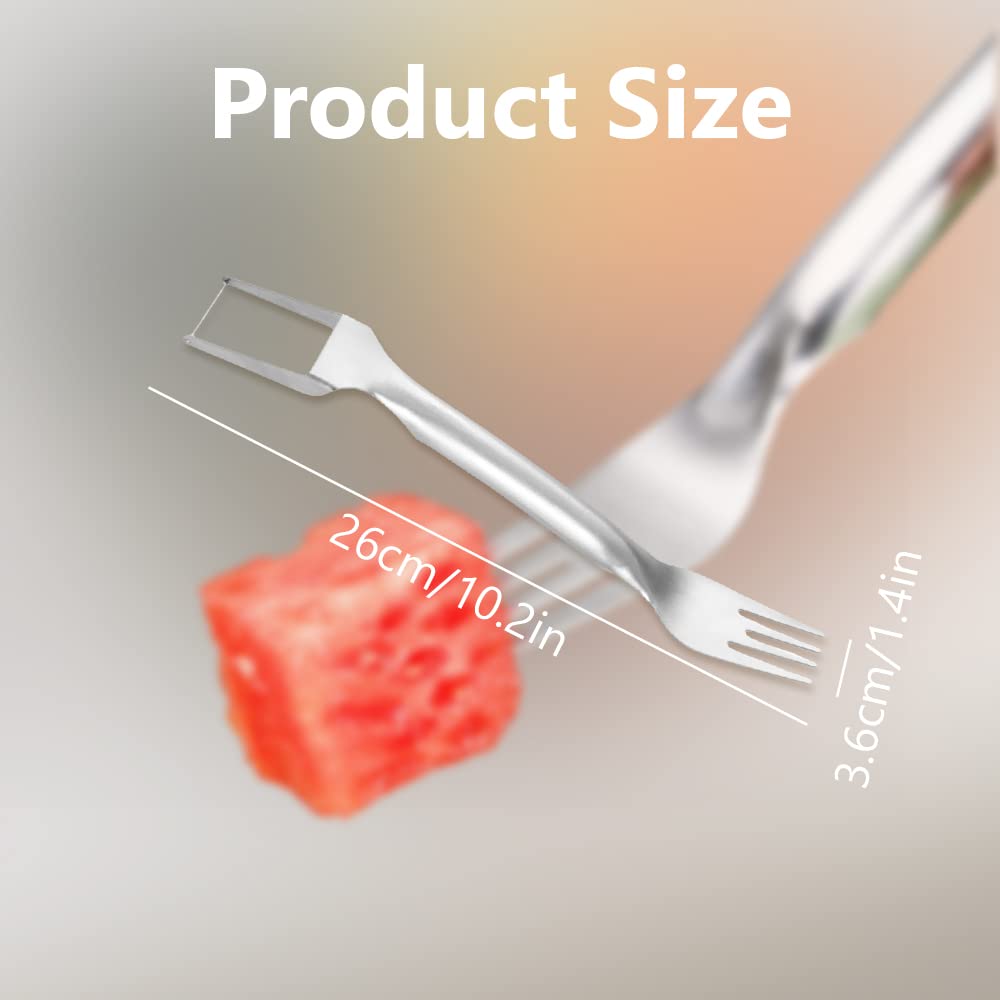 2-in-1 Stainless Steel Fruit Cutter, Upgrade Watermelon Fork Slicer Cutter Slicer Tool, Dual Head Fruit Forks Slicer Knife for Home Parties Camping (2Pcs)
