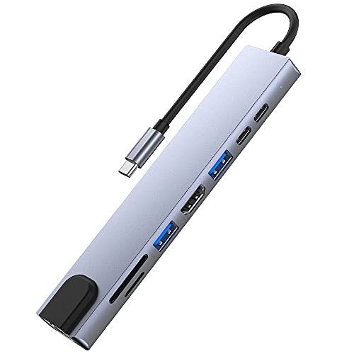 USB C Hub Type-C 3.1 to 4K HDMI-Compatible RJ45 USB SD/TF Card Reader PD Fast Charge 8-in-1 USB Dock