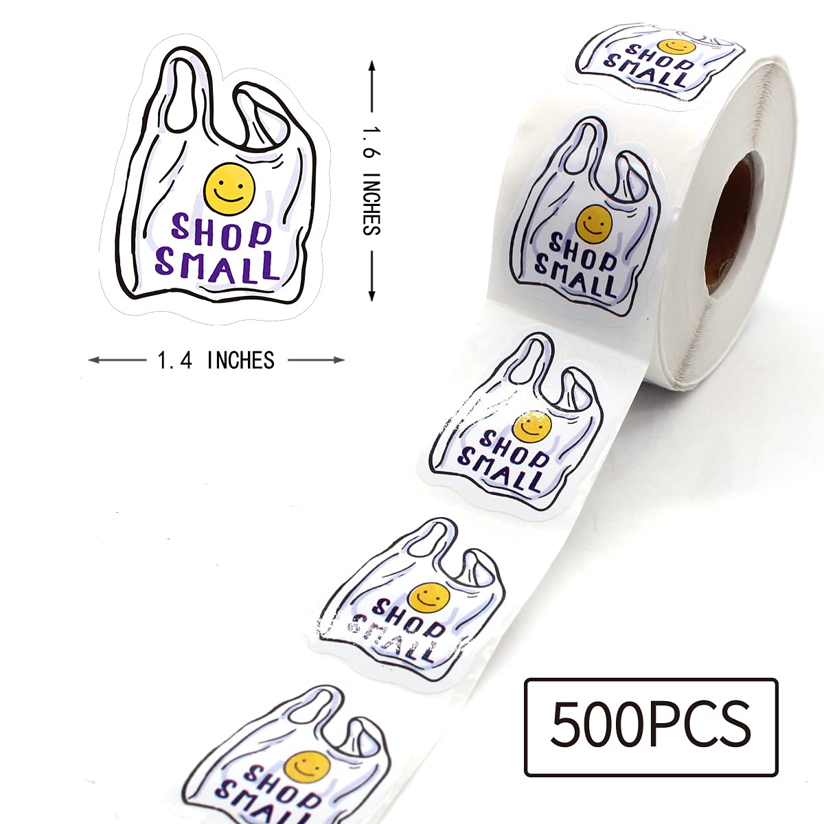 Littlefa 1.5β Shop Small with Environmental Bag Stickers,Thank You Stickers,Bakeries Stickers,Handmade Stickers,Small Business Stickers, Envelopes Stickers, Gift Bags Packaging 500 PCS