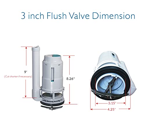 3 inch Dual Flush Valve Replacement for One Piece Toilet Repair Kit Parts Tank Drain (3.18”-3.5”),A2201