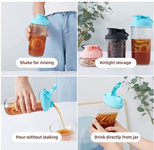 4Pack Mouth Mason Jar Pour Spout Lid, Wide Mason Jar Lids, Canning Lids with Flip Top Lid Leak-Proof Seal for Pouring, Drinking and Airtight Storage(Light Gray/Light Pink/Black/Light Blue)