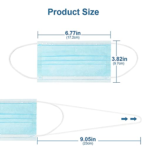 HSDZ 50PCS Bulk Face Masks for Women, Breathable 3 Ply Disposable Face Mask with Elastic Earloop Adult Mouth Cover for School Office Supplies(Blue)
