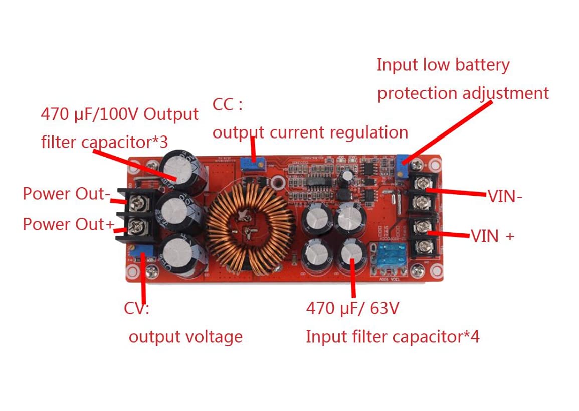 Aideepen 1200W 20A DC Converter Boost Car Step-up Power Supply Module Adjustable Voltage Converter 8-60V to 12-83V