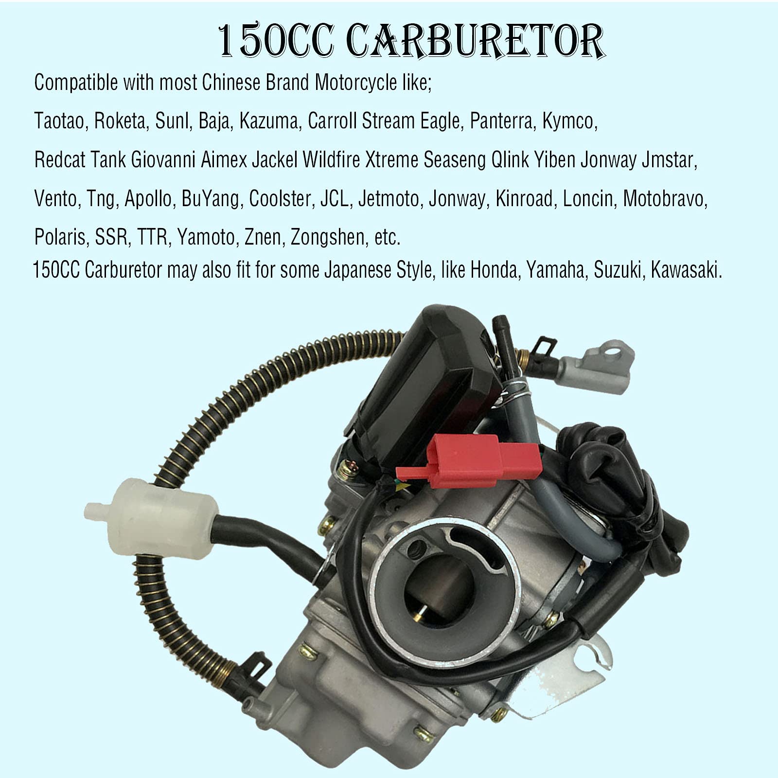 150cc Carburetor for GY6 4 Stroke Engines Electric Choke Motorcycle Scooter 152QMJ 157QMI with Intake Manifold