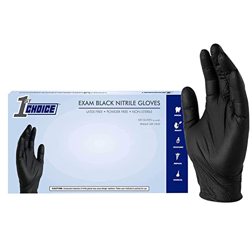 1st Choice Black Disposable Nitrile Exam Gloves & AMMEX Stretch Synthetic Blue Disposable Vinyl Exam Gloves, Size X-Large, 3 Mil, 1 Box of 100 Per Style, Bundle