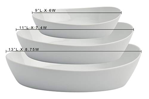 Denmark White Porcelain Chip Resistant Scratch Resistant Commercial Grade Serveware, 3 Piece Oval Serving Bowl Set