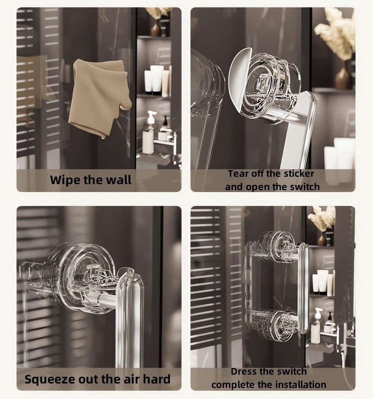 2024 New Diamond Suction Cup Door Handle, Strong Hold Suction Cup Handle, No-Punching Waterproof Door and Window Handles, Removable Household Door Handle for Bathroom and Cabinets (Silver*2)