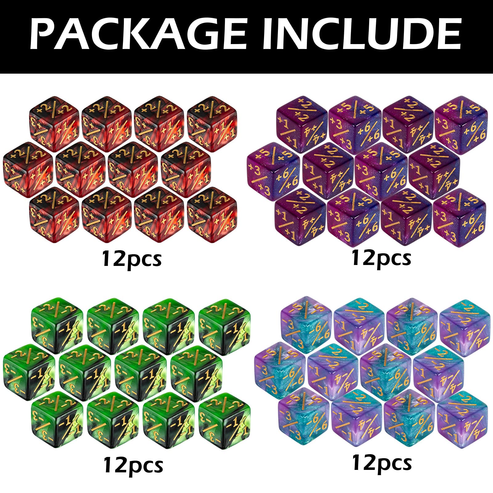 48 PCS Magic The Gathering MTG Counter Dice Marble Bulk Life Counters Tokens Dice Compatible with Magic Card Game Accessories CCG Creature Stats, 4 Colors
