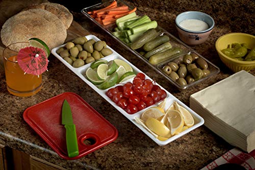 Exquisite 6 Count White Plastic Compartment Tray for Parties Heavy Duty Serving Tray with Compartments for Food Disposable Sectional Party Trays and Platters 7 in. X 16 in. Candy Dish