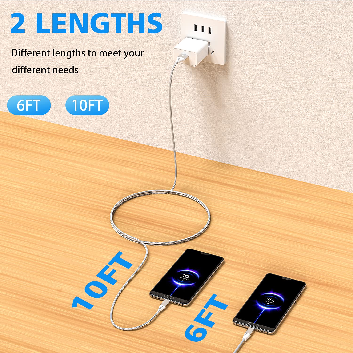 USB C Charger Cable 10FT+6FT,Long Fast Charging Cord for Samsung Phone S20 FE 5G/S22 Plus Ultra A12 A13 A14 A54 A03S,Galaxy Tab A 10.1 2019/8.0 2017/8.4 2020/10.5",Tab A7 10.4",Tab S6/Lite S7 Tablet