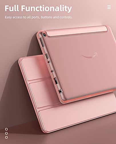 MoKo Case Fits All-New Kindle Fire HD 10 & 10 Plus Tablet (11th Generation, 2021 Release) 10.1", Soft TPU Translucent Frosted Back Cover Protector Multi-Angle Smart Shell, Auto Wake/Sleep, Rose Gold