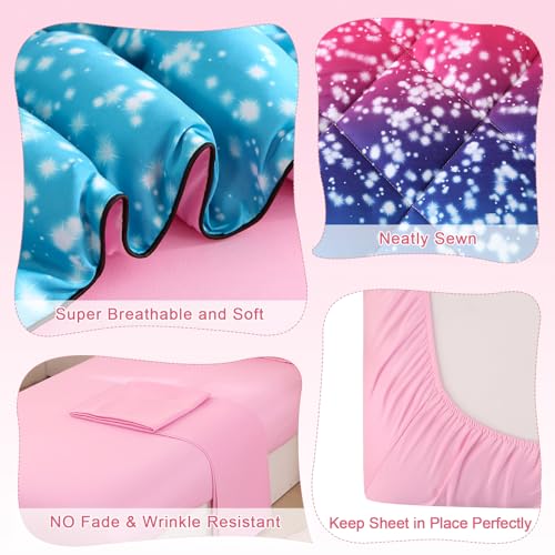 Wowelife 4 Piece Galaxy Toddler Bedding Sets Star Toddler Comforter Sets Pink Blue for Girls and Boys Gradient Glitter Comforter Sheet Set with Comforter, Fitted Sheet, Flat Sheet and Pillowcase