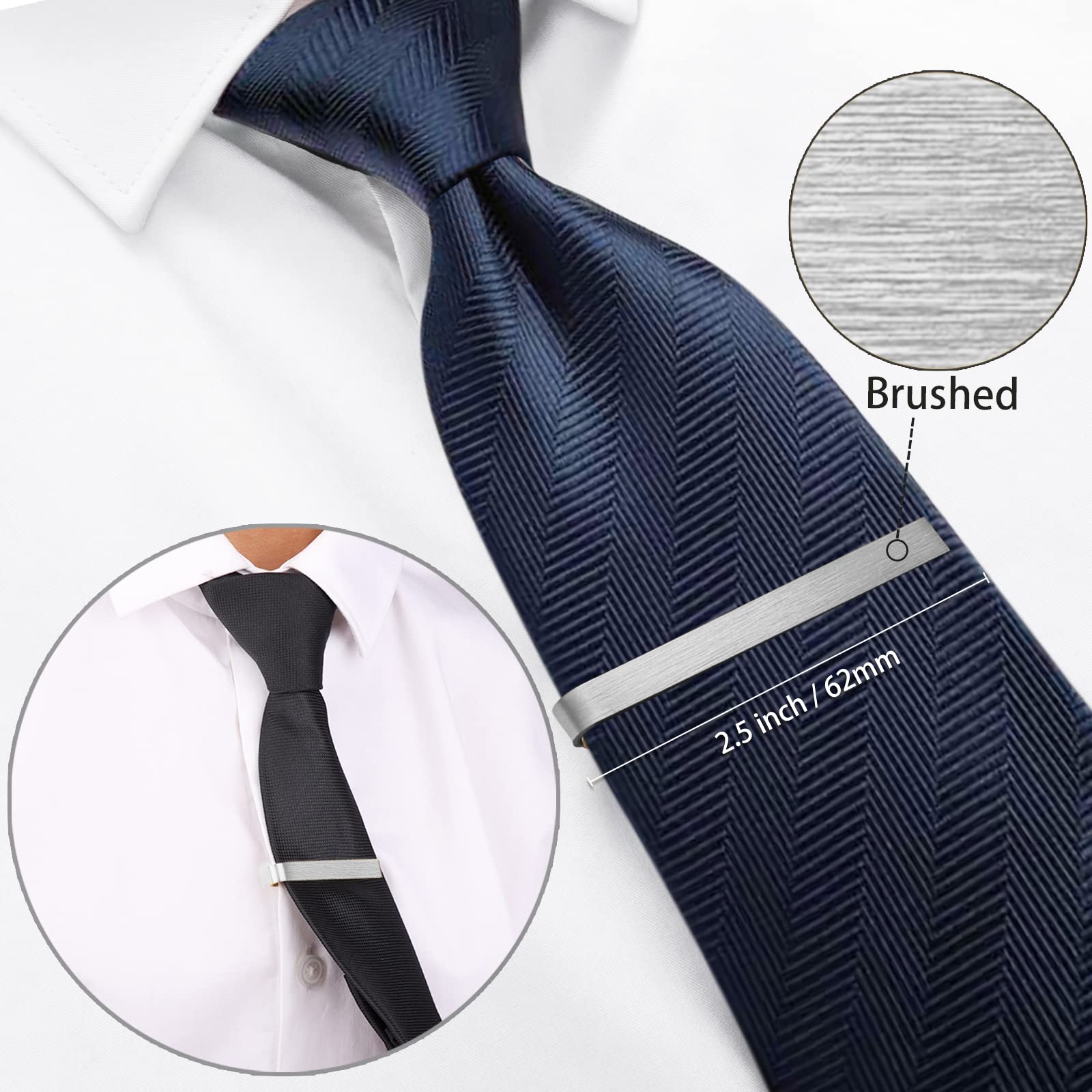 2.5 Inch Tie Clips for Men's tie (3''-3.25'') in Gift Box, tie bar & pins set for larger width necktie in black red white blue color, Suitable for Wedding Anniversary Valentine's Day Christmas Party