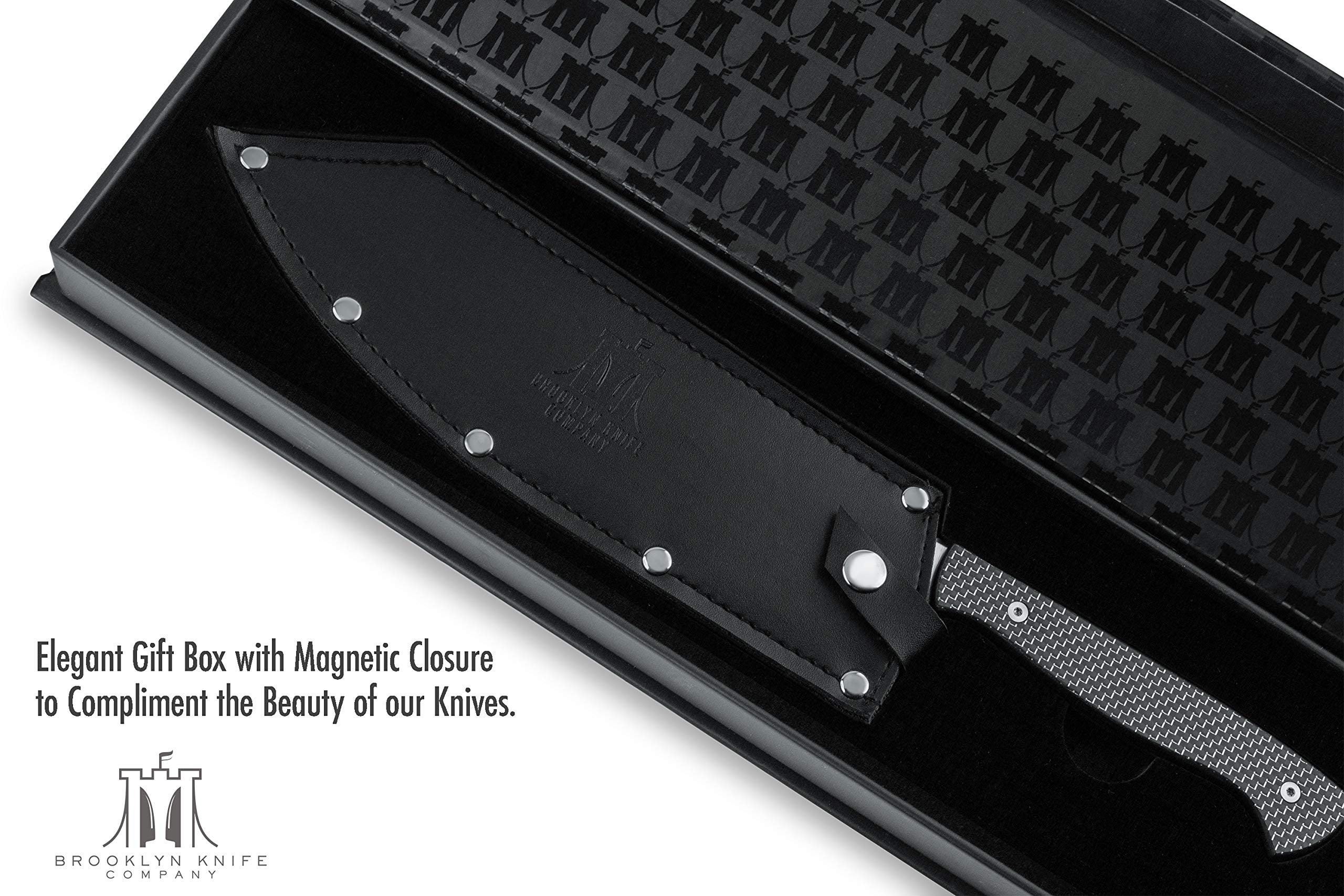 Brooklyn Knife Co. Chef Knife - Carbon Fiber Series - Japanese AUS-08 HC Super Steel - Sheath, 8-Inch