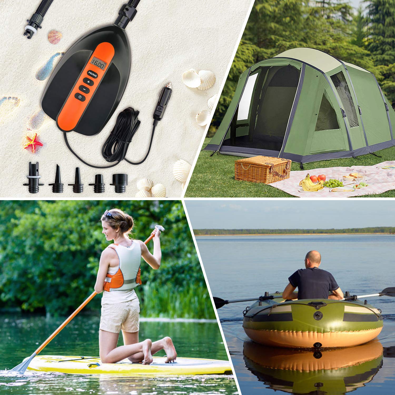 16PSI Max SUP Air Pump Electric - 12V DC Car Connector, Smart Dual Stage Inflation & Auto-Off, Digital Adjustable LCD Function, SUP Pump for Inflatable Stand Up Paddle Boards, Boats, Kayak