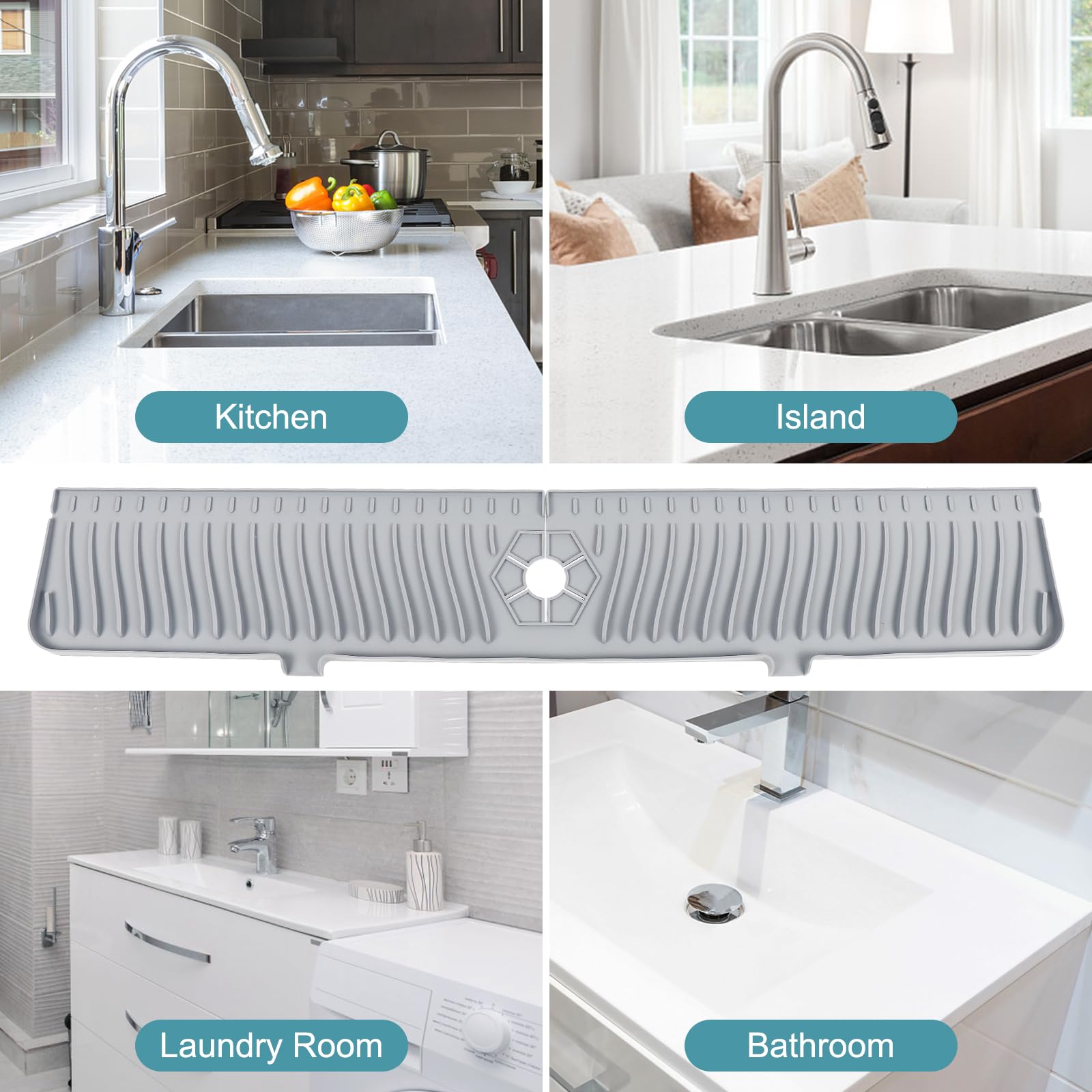 30 inch Kitchen Sink Splash Guard, Faucet Splash Guard, Kitchen Faucet Mat, Longer Silicone Sink Mat for Kitchen Counter, Bathroom, Farmhouse, Drip Protector Splash Countertop (Gray)
