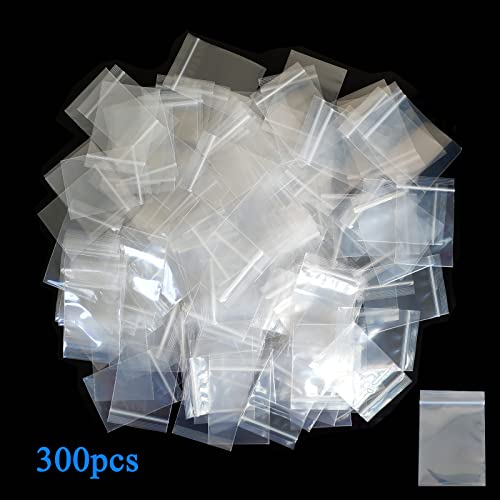 300pcs Small Plastic Bags, 1" x 2" 2 Mil Reusable Clear Poly Bags Mini Zip Baggies for Jewelry Parts, Small Items Storage