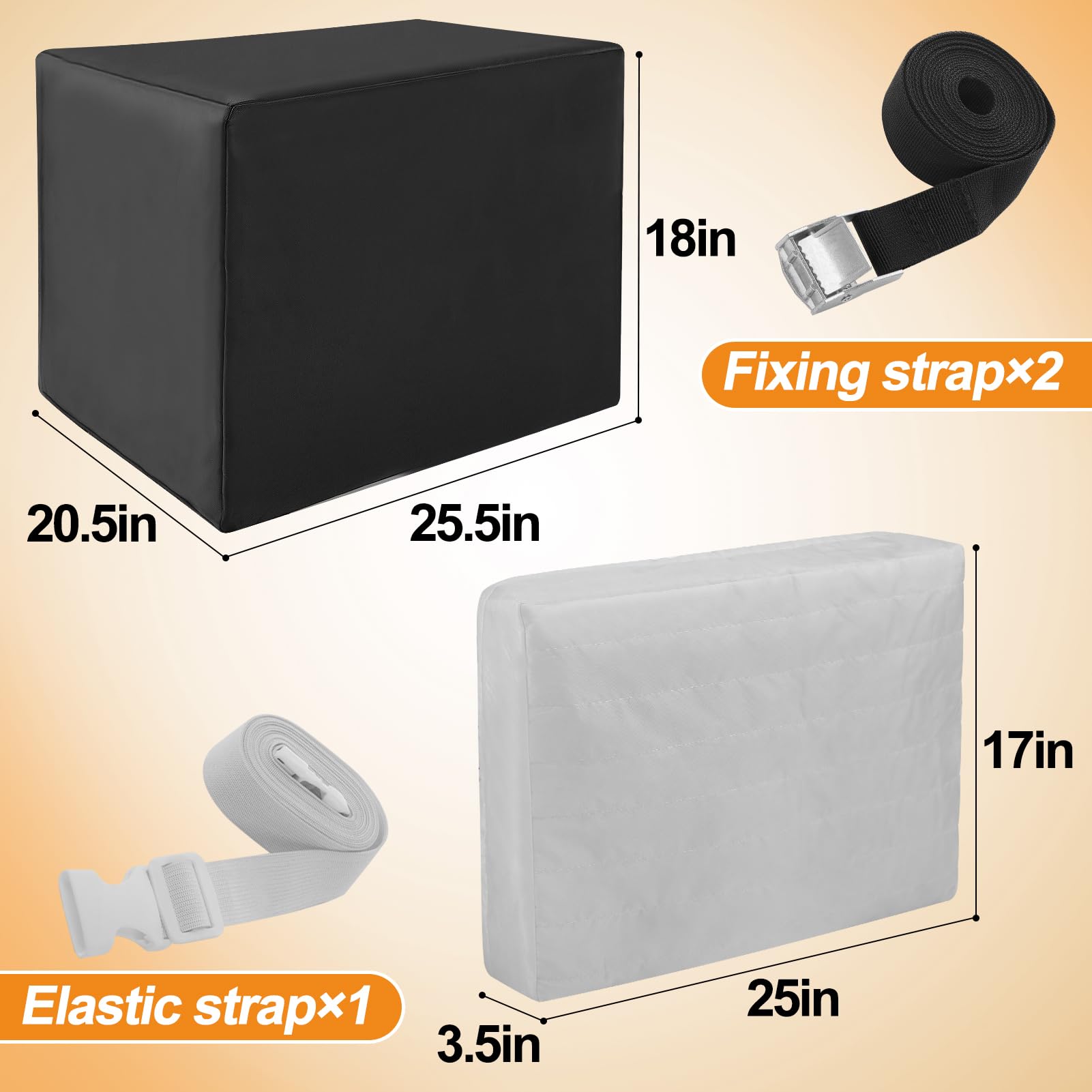 2 Pack Windproof Window AC Cover for Indoor Outdoor - Insulation Air Conditioner Unit Covers with Drawstring for Winter Inside 25''W × 17''H × 3.5''D and Outside 25.5''W × 18''H × 20.5''D