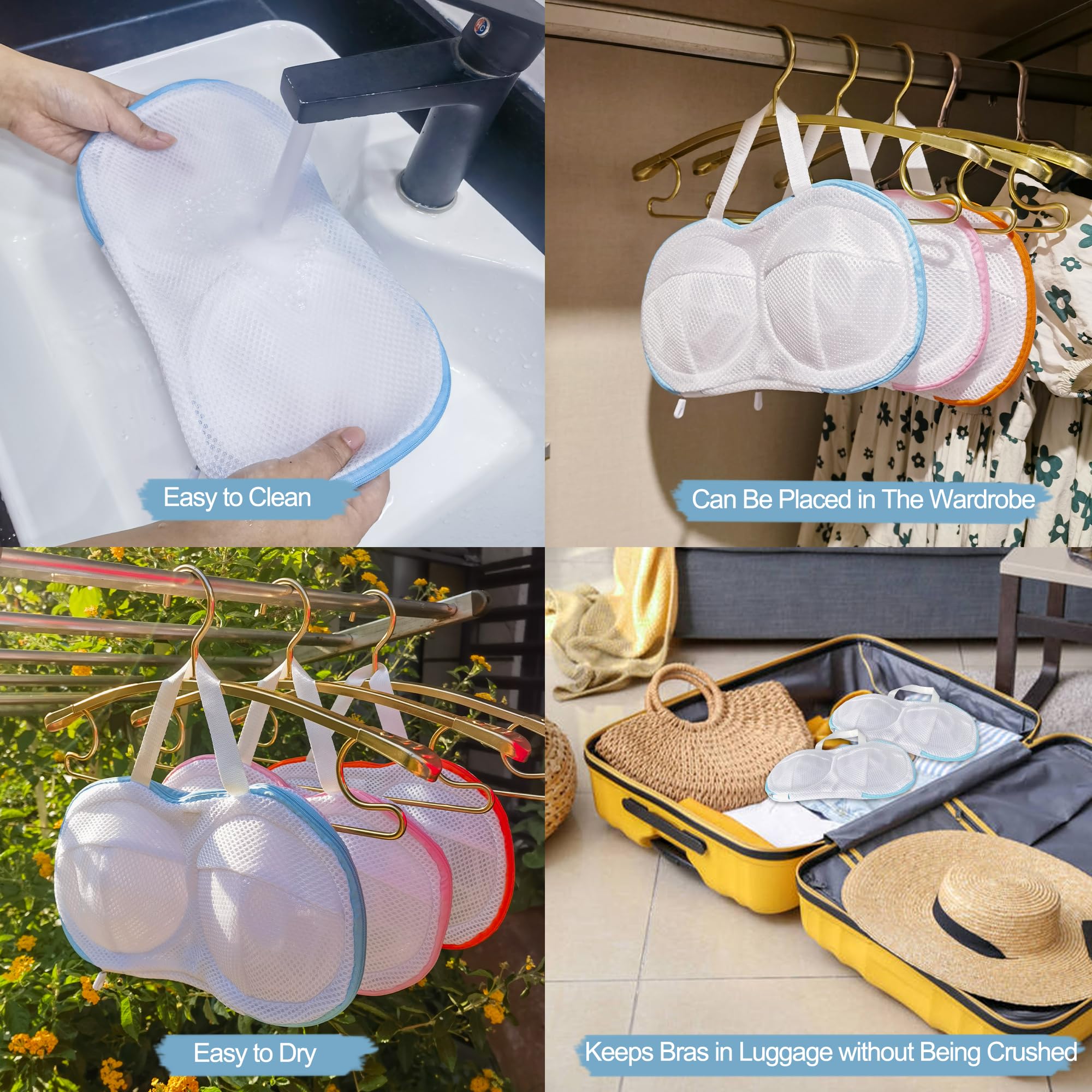2 Pcs Bra Wash Bags for Laundry - Lingerie Mesh Bag Set Underwear Brassiere for Washing Machine With Zipper for Women Delicates Pink (32C-42DDD Cup)