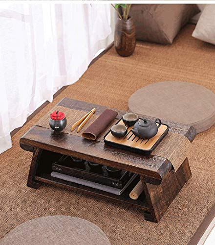 CHABUDAI Japanese Antique Tea Table Folding Legs Asian Floor Low Tea Table Wood (Middle: 68x35x28cm, ONE)