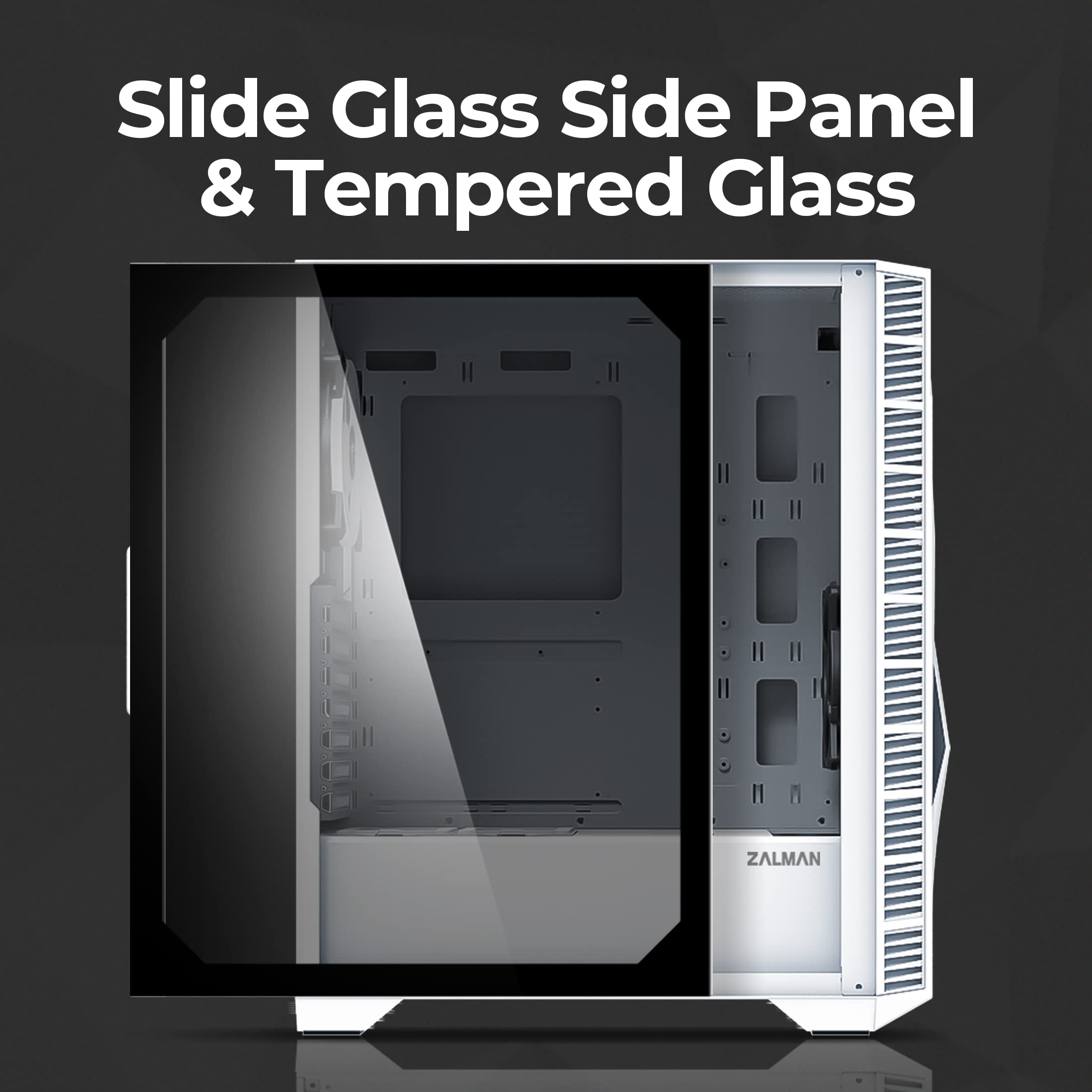 Zalman Z3 Iceberg ATX Mid Tower Gaming PC Case - 2 x 120mm ARGB Fans Preinstalled - Tempered Glass Side Panel - Support E-ATX, 2 x USB 3.0, White