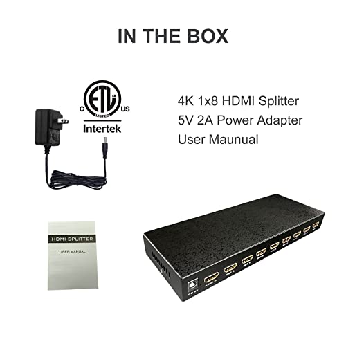 1x8 HDMI Splitter by Anlink-1 in 8 Out,Premium Quality Ultra HD 4K 60HZ 2.0 1x8 HDMI Splitter High Resolutions Up to 4Kx2K&3D,Supports EDID and HDCP Control - Adapter Included